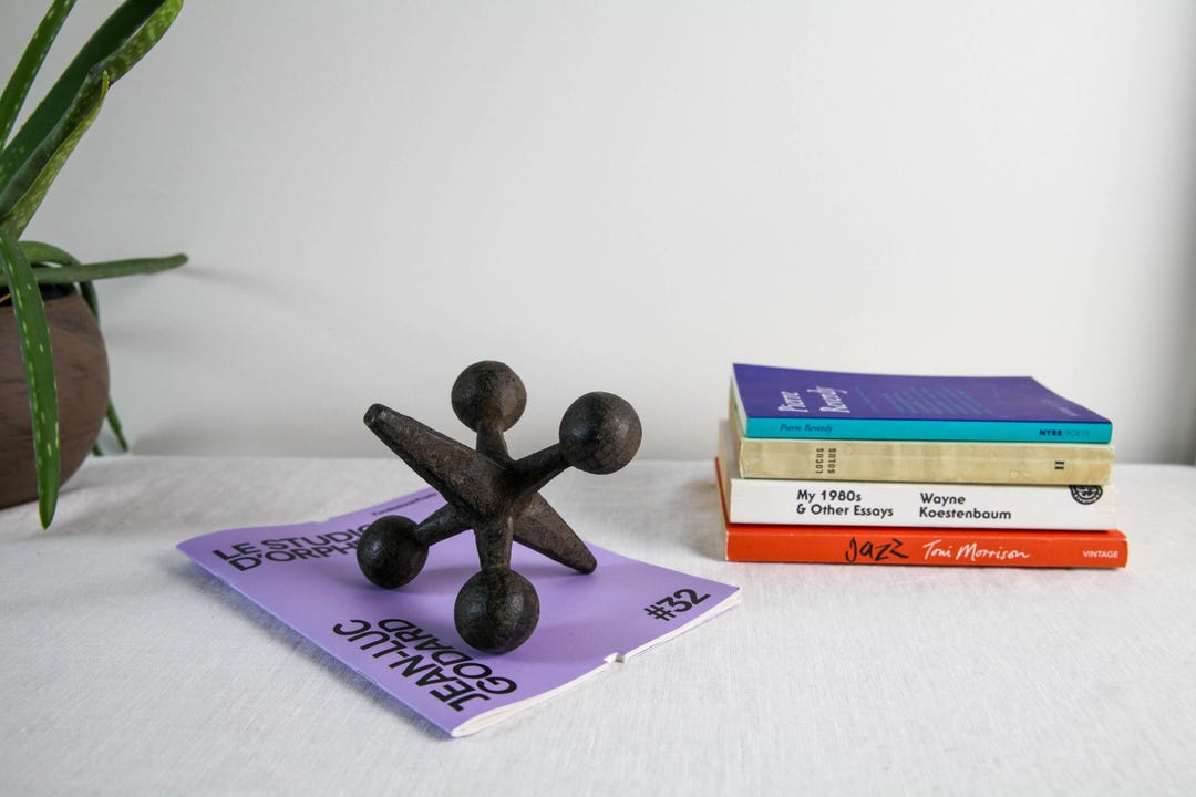 Vintage Mid Century Modern Cast Iron Oversized Jacks Sculpture, Bookend ...