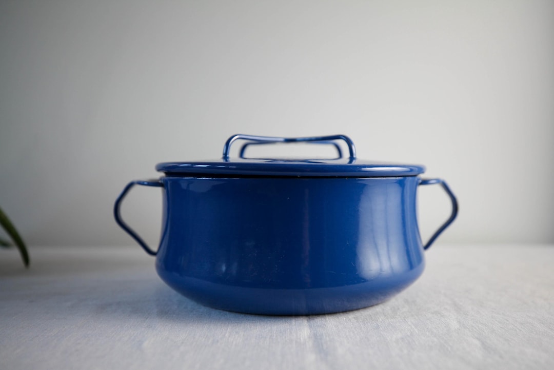 Vintage Dansk Kobenstyle Blue Enamel Casserole / Dutch Oven With Trivet ...