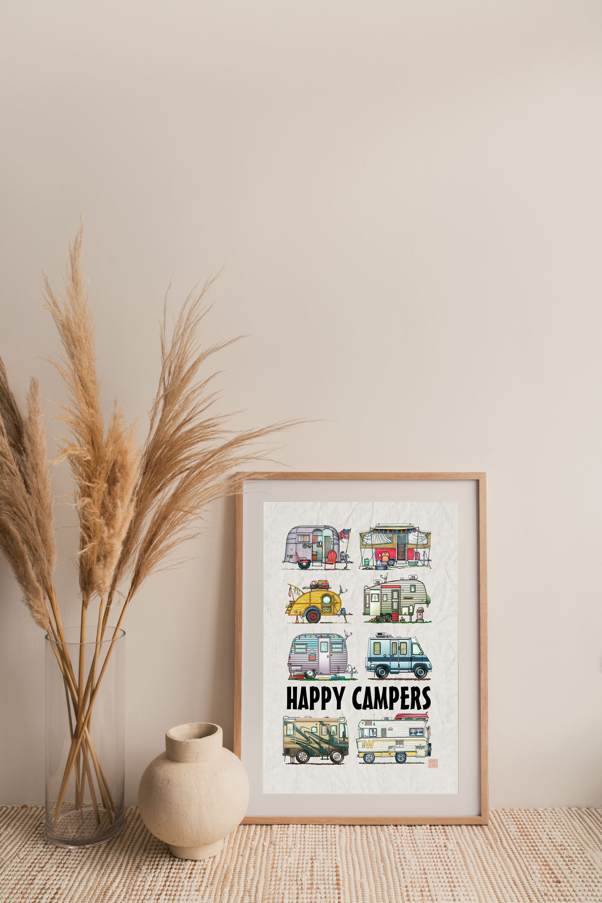 Campers RV Camping Trailers Poster | 13x19 Wall Decor Art | Happy ...