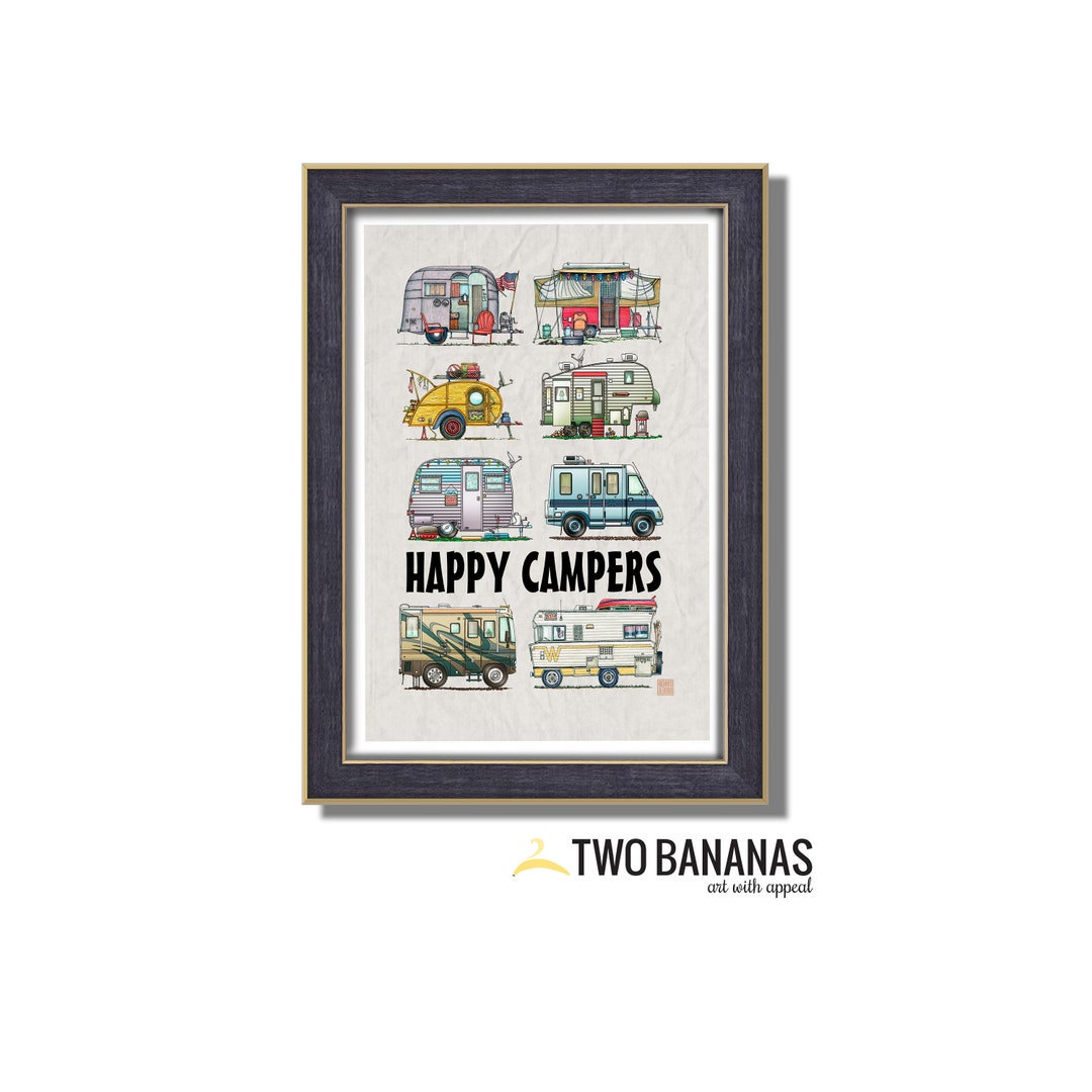 Campers RV Camping Trailers Poster | 13x19 Wall Decor Art | Happy ...
