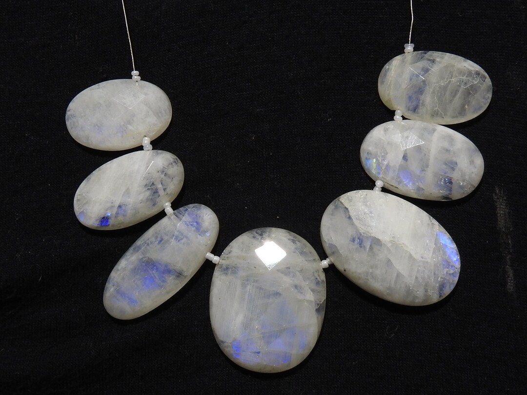 White Rainbow Moonstone Multi Fire Faceted Oval Shape Cabochon ...