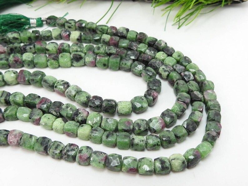 NATURAL RUBY Zoisite 1 Strand 10 Inches Faceted Cube Shape Beads 6 Mm ...