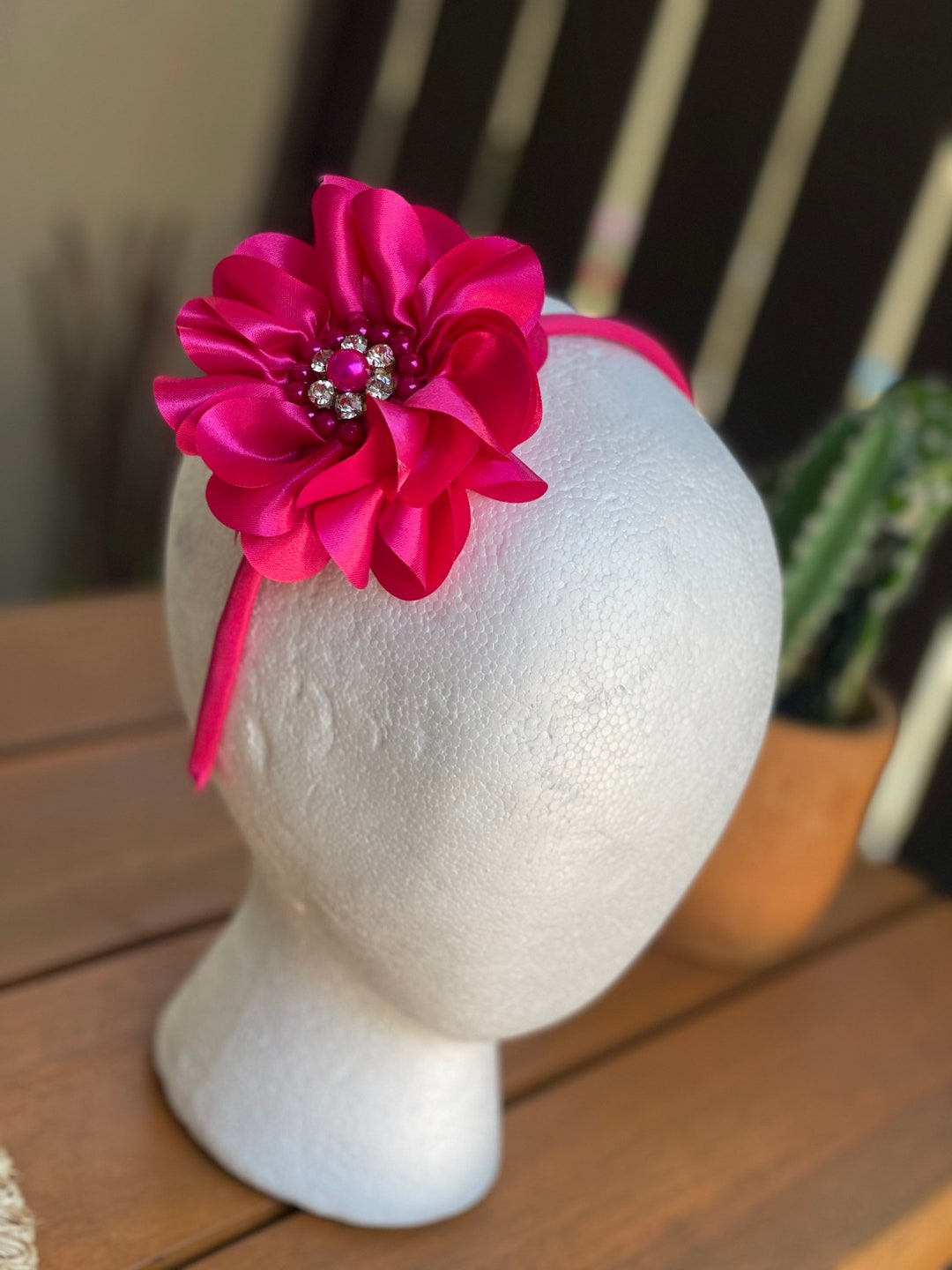 Hot Pink Girls Hard Headband, Pink Flower Headband, Girls Headband ...