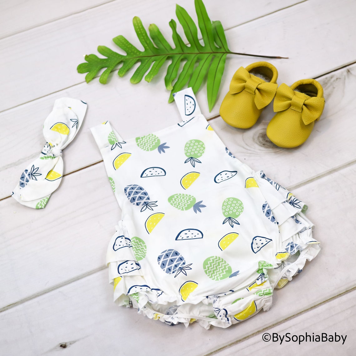 Pineapple Lime Baby Girl Romper Set, Pineapple Baby Outfit, Fruit Baby ...