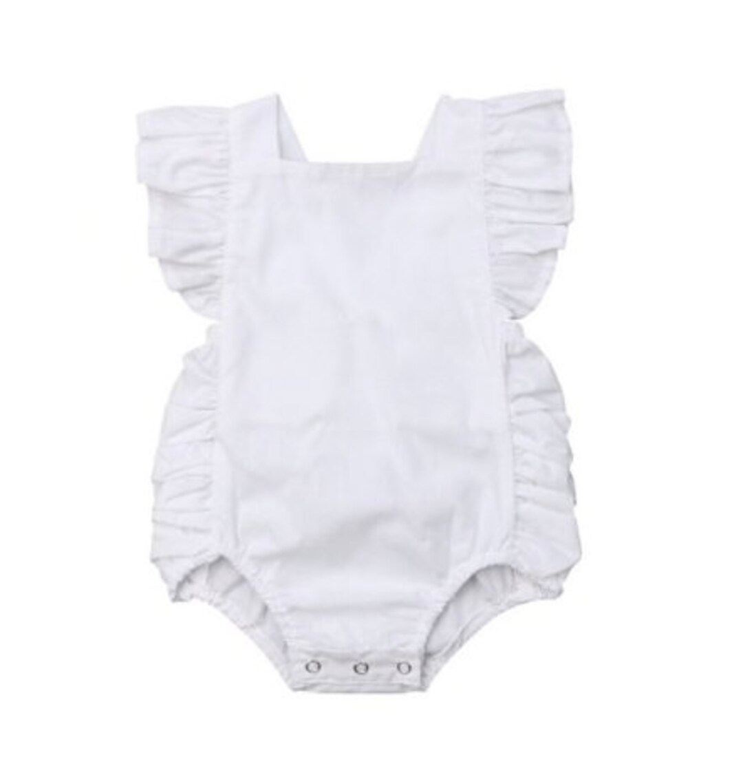 White Baby Girl Romper, Vintage Baby Romper, Baby Girl Ruffle Bloomer ...