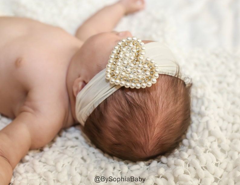 Baby Headband, Ivory Pearl Heart Headband, Baby Pearl Headband, Baby ...