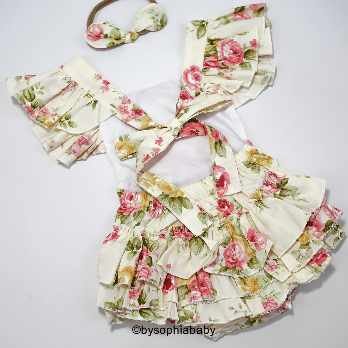 Baby Girl Romper Set, Baby Romper and Headband, Floral Baby Romper Set ...