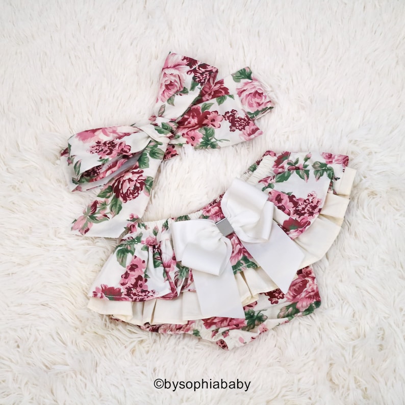 Floral Ruffle Back Bloomers and Headband Baby Flower | Etsy