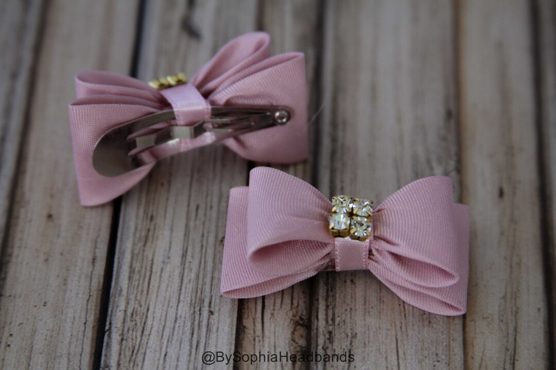 Pale Pink Baby Bow Hair Clip, Bow Hair Clip, Pink Hair Clip, Rhinestone ...