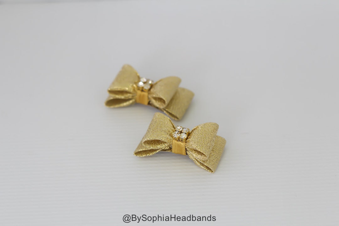 Gold Hair Clip, Bow Hair Clip, Gold Bow, Rhinestone Hair Clip, Girl ...