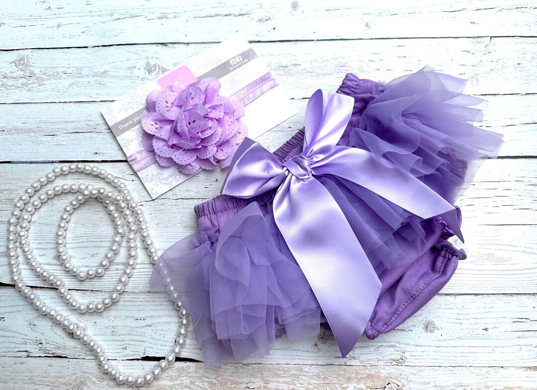 Lavender Baby Girl Outfit, Purple Headband and Bloomer Skirt Outfit ...