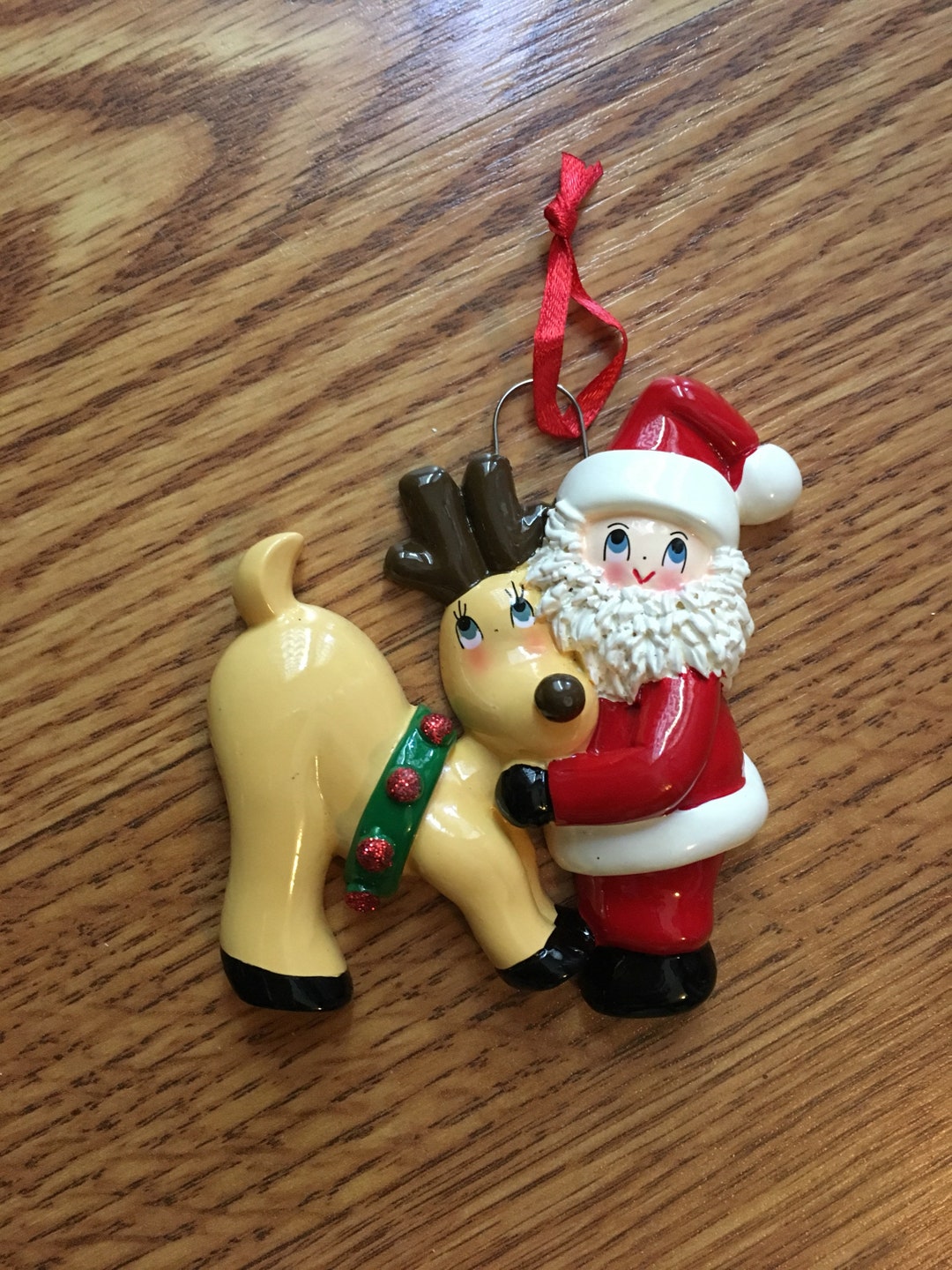 Santa and Reindeer Hug Personalized Christmas Ornament - Etsy