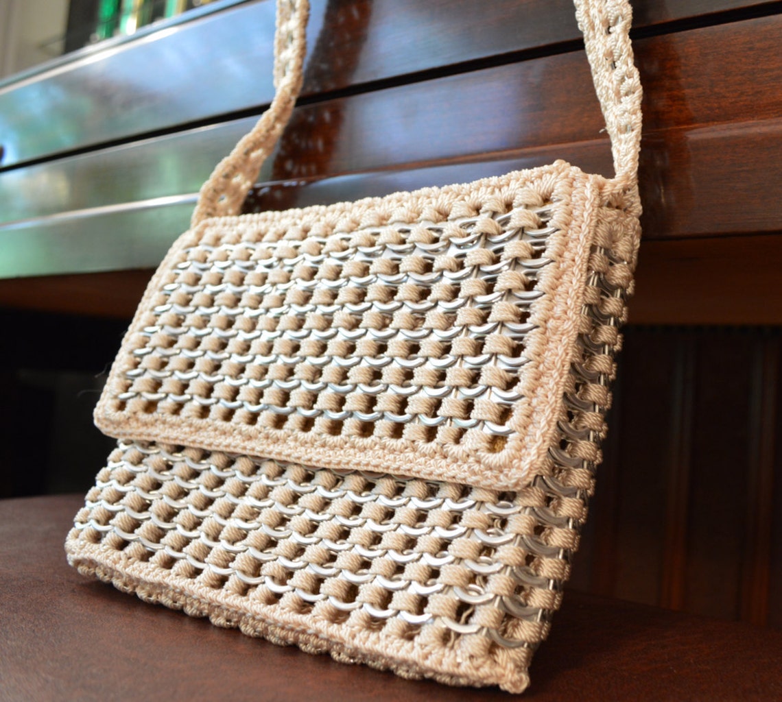 Upcycled Tan Soda Tab Purse / Bag / Long Shoulder Strap - Etsy