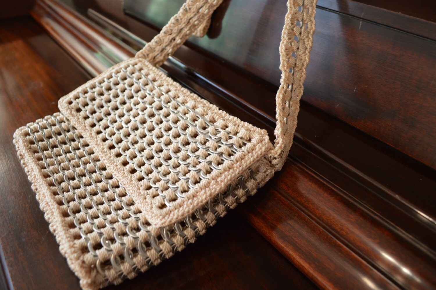 Upcycled Tan Soda Tab Purse / Bag / Long Shoulder Strap - Etsy