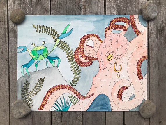 Pacific Octopus Vs Crab Etsy