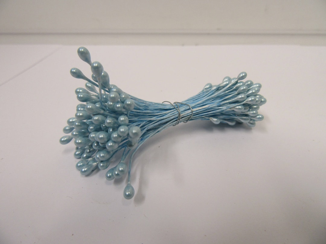100 X Wired Flower Stamens, Light Blue Stem & Baby Blue Head, Double ...