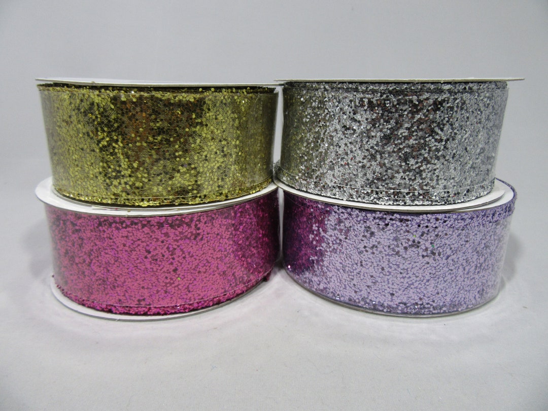 ONLY GOLD AVAILABLE 38mm Wired Glitter Ribbon, 2 Metres or Full 10 ...