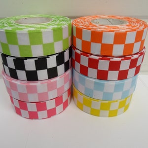 10mm 15mm 25mm 38mm 50mm Block Woven Ribbon Chequered Square Police ...