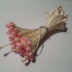 100 X Wired Flower Stamens, White Stem & Baby Light Pink Head, Double ...
