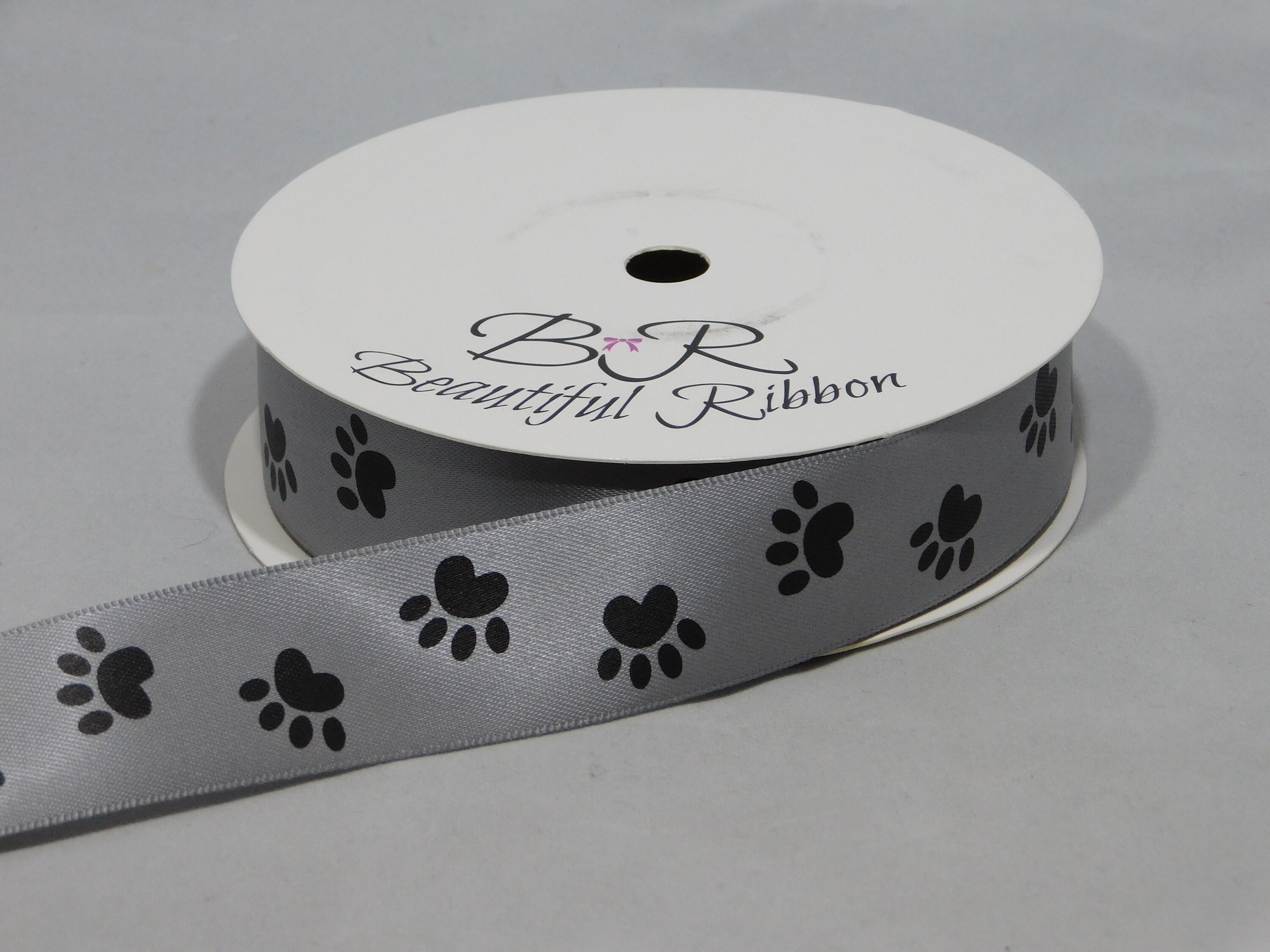 25mm Pet Paw Print Satin Ribbon, 2 or 25 Metres Cat Dog Prints Paws 2 ...