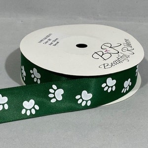 25mm 1" Pet Paw Print Satin Ribbon, 2 or 25 Metres Cat Dog Prints Paws ...