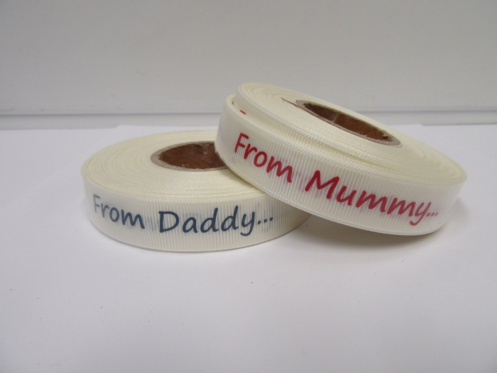 16mm Woven Ribbon, 2 or 20 Metres From Mummy Daddy Ribbon Blue or Red ...