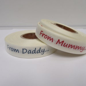 16mm Woven Ribbon, 2 or 20 Metres From Mummy Daddy Ribbon Blue or Red ...