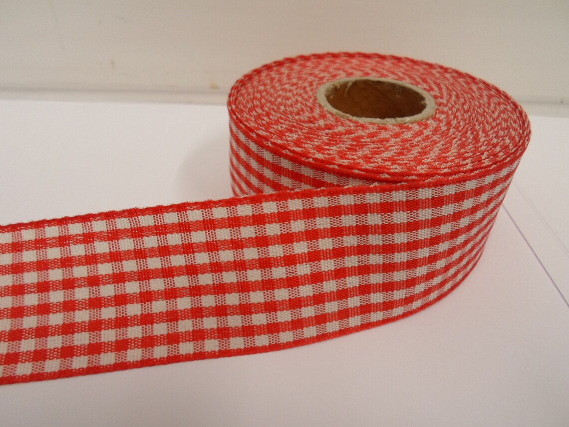 2 or 25 Metres 40mm Gingham Ribbon, RED Double Sided Check Trim Tape by ...