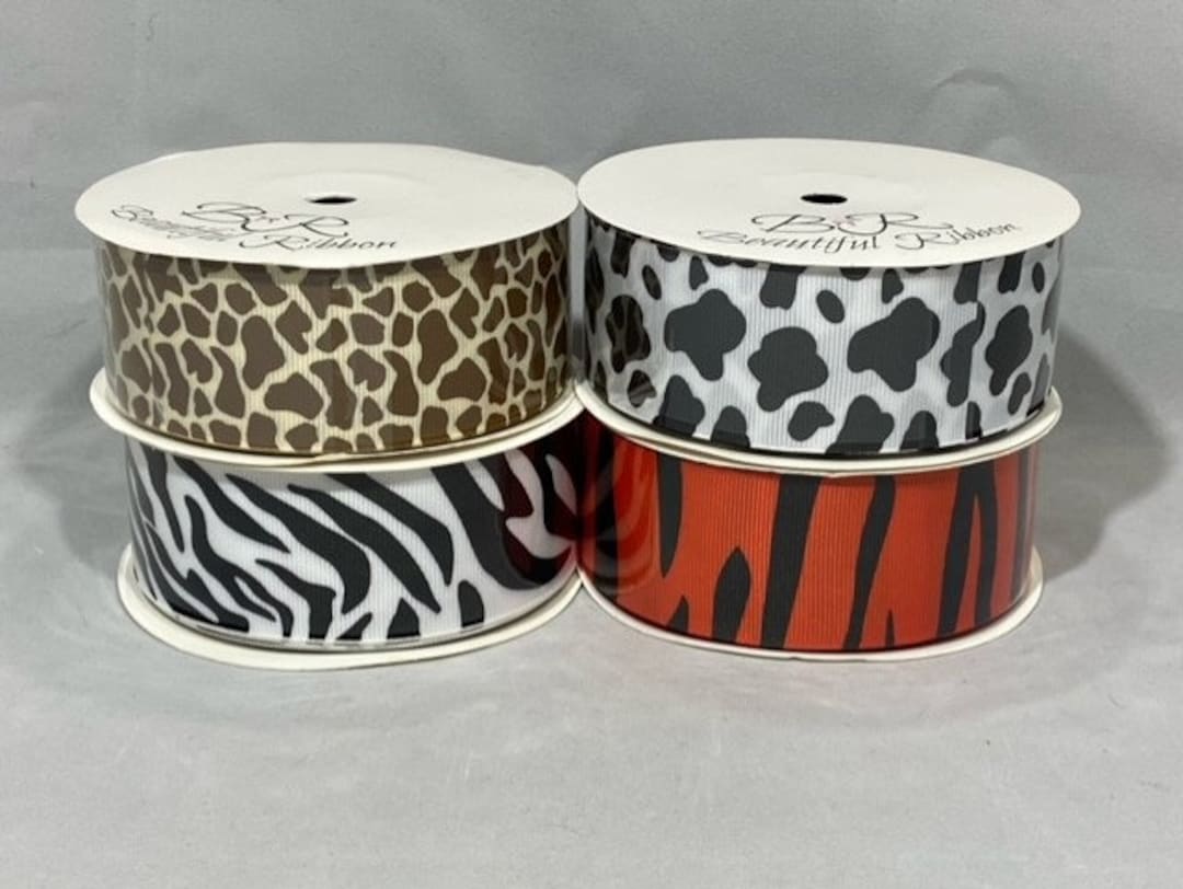 10mm 25mm 38mm Animal Print Grosgrain Ribbon, 2 or 20 Metres Cow Zebra ...
