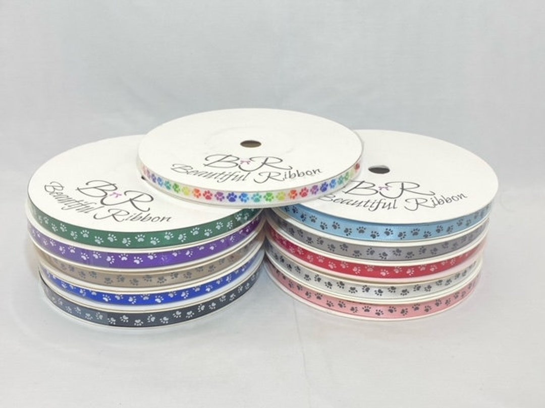 7mm Paw Print Satin Ribbon, 2 or 25 Metres Cat Dog Pet Foot Prints Trim ...
