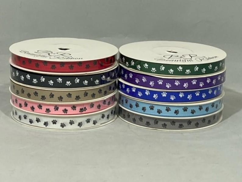 10mm 3/8" Pet Paw Print Grosgrain Ribbon, 2 or 20 Metres Cat Dog Prints ...
