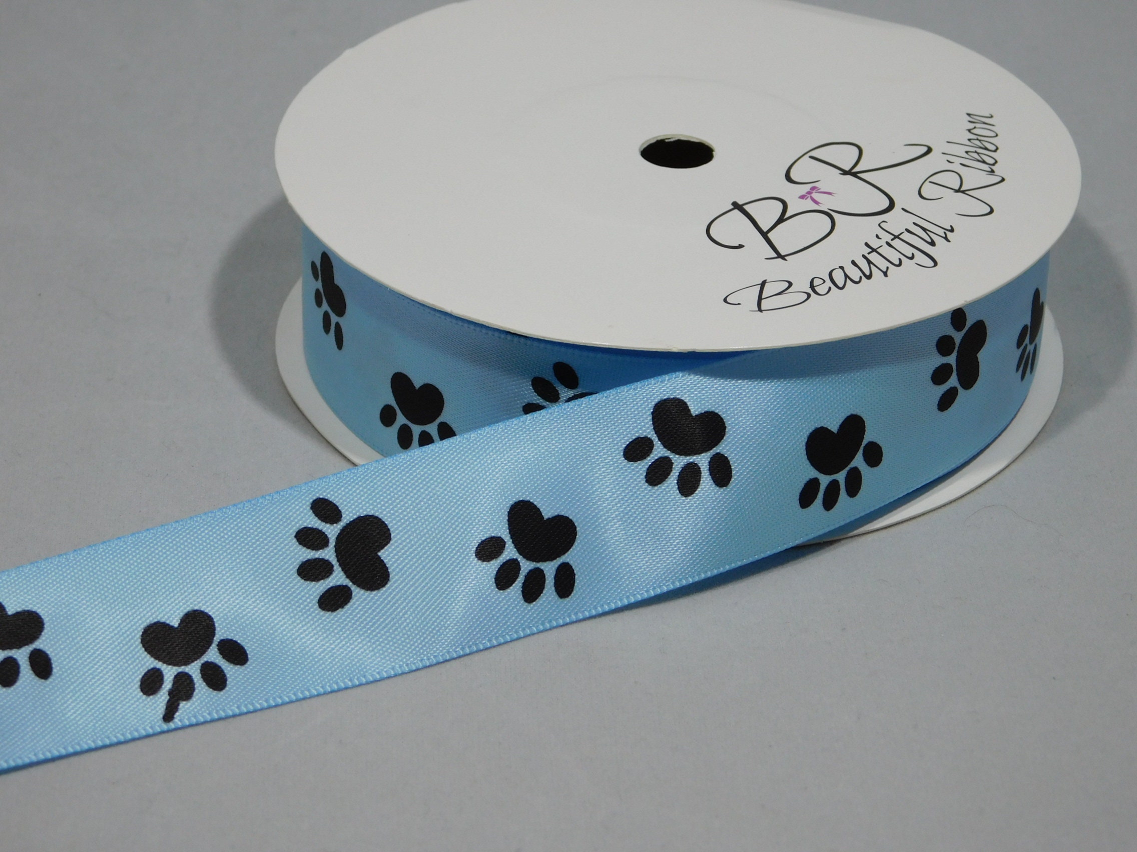 25mm Pet Paw Print Satin Ribbon, 2 or 25 Metres Cat Dog Prints Paws 2 ...