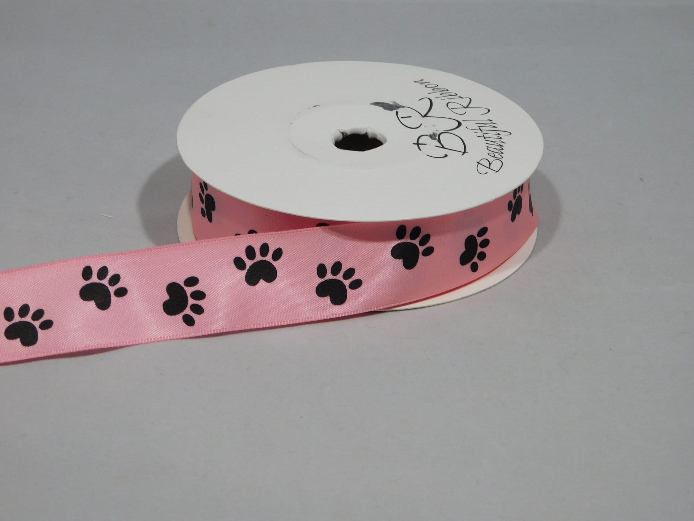 25mm 1" Pet Paw Print Satin Ribbon, 2 or 25 Metres Cat Dog Prints Paws ...