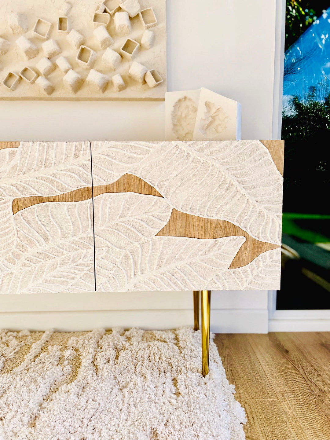 Sculptural Oak Sideboard – Hand-carved Leaf Art, Biophilic Credenza ...