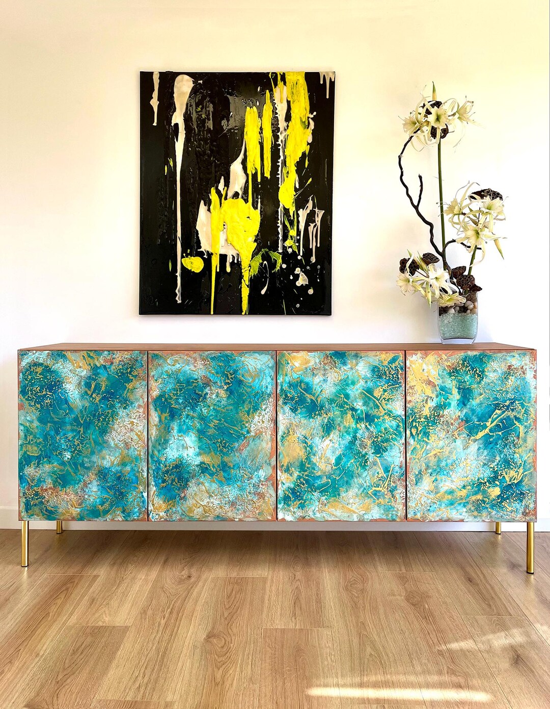 Mid Century Modern Sideboards, Turquoise Large Textured Sideboard Made ...