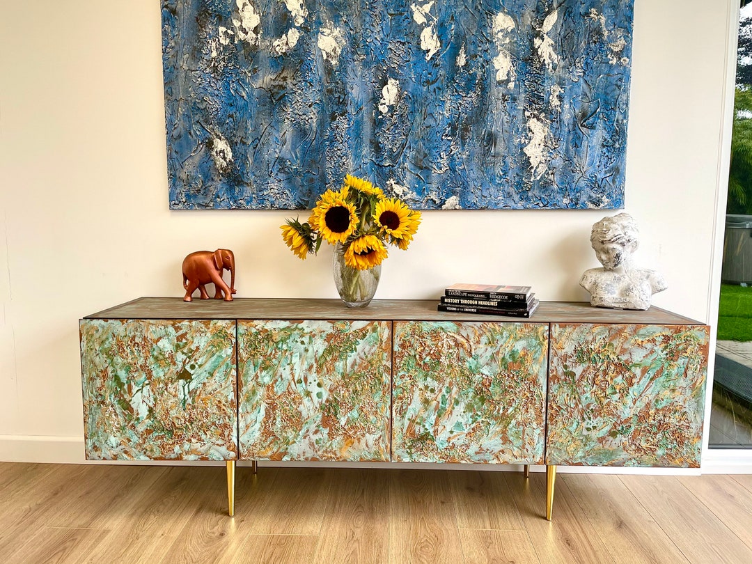 Extra Long Copper Patina Sideboard With Gold Feet - Etsy