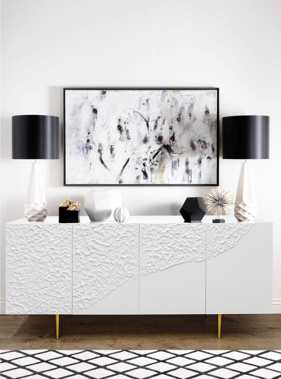 Boho Style Large Sideboard With Half Texture White Etsy Canada