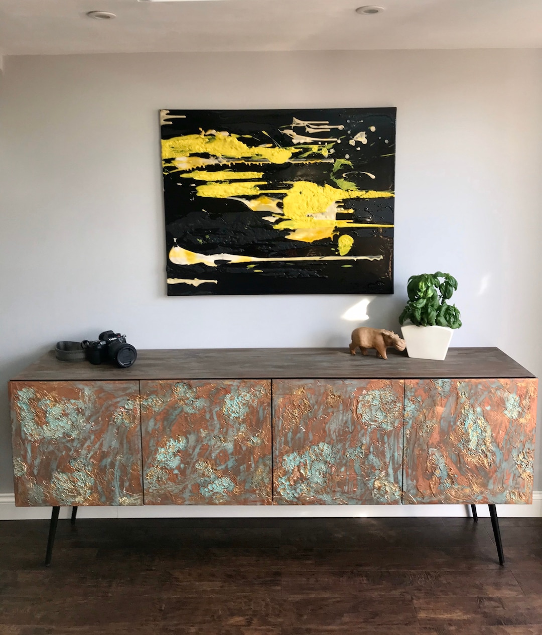 Midcentury Style Sideboard Copper Patina With Angled Legs and Patina ...