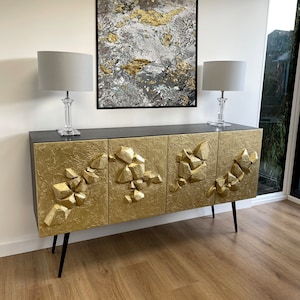 Gold Cabinet. Contemporary Style Sideboard With Gold 3D Cut Stone ...