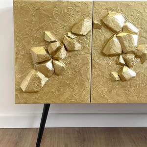 Gold Cabinet. Contemporary Style Sideboard With Gold 3D Cut Stone ...