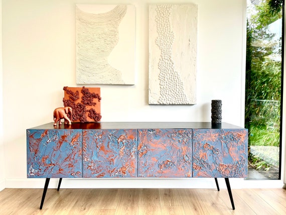 Extra Long Coastal Style Sideboard With Copper. Beach House Furniture. Sea Side Interior. Etsy