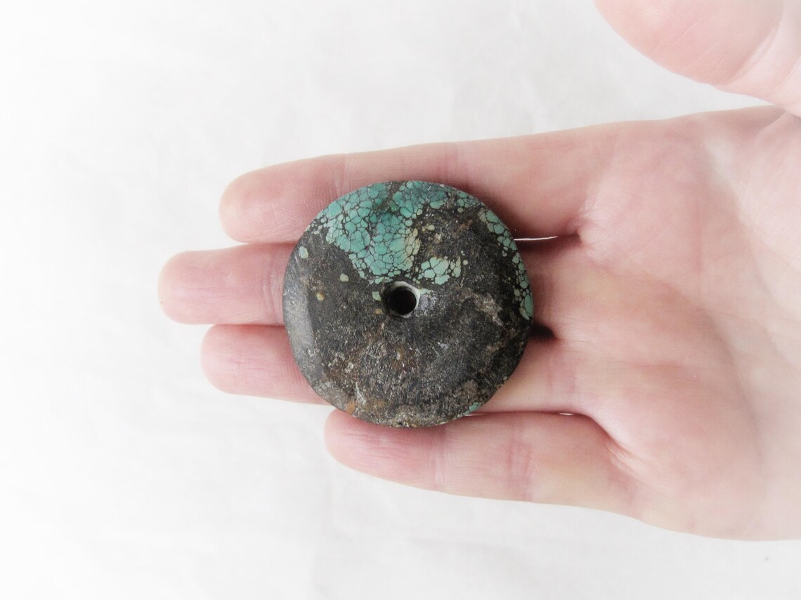 Vintage Tibetan Turquoise Donut, 45 X 45 X 9 Mm. Hand Carved and ...