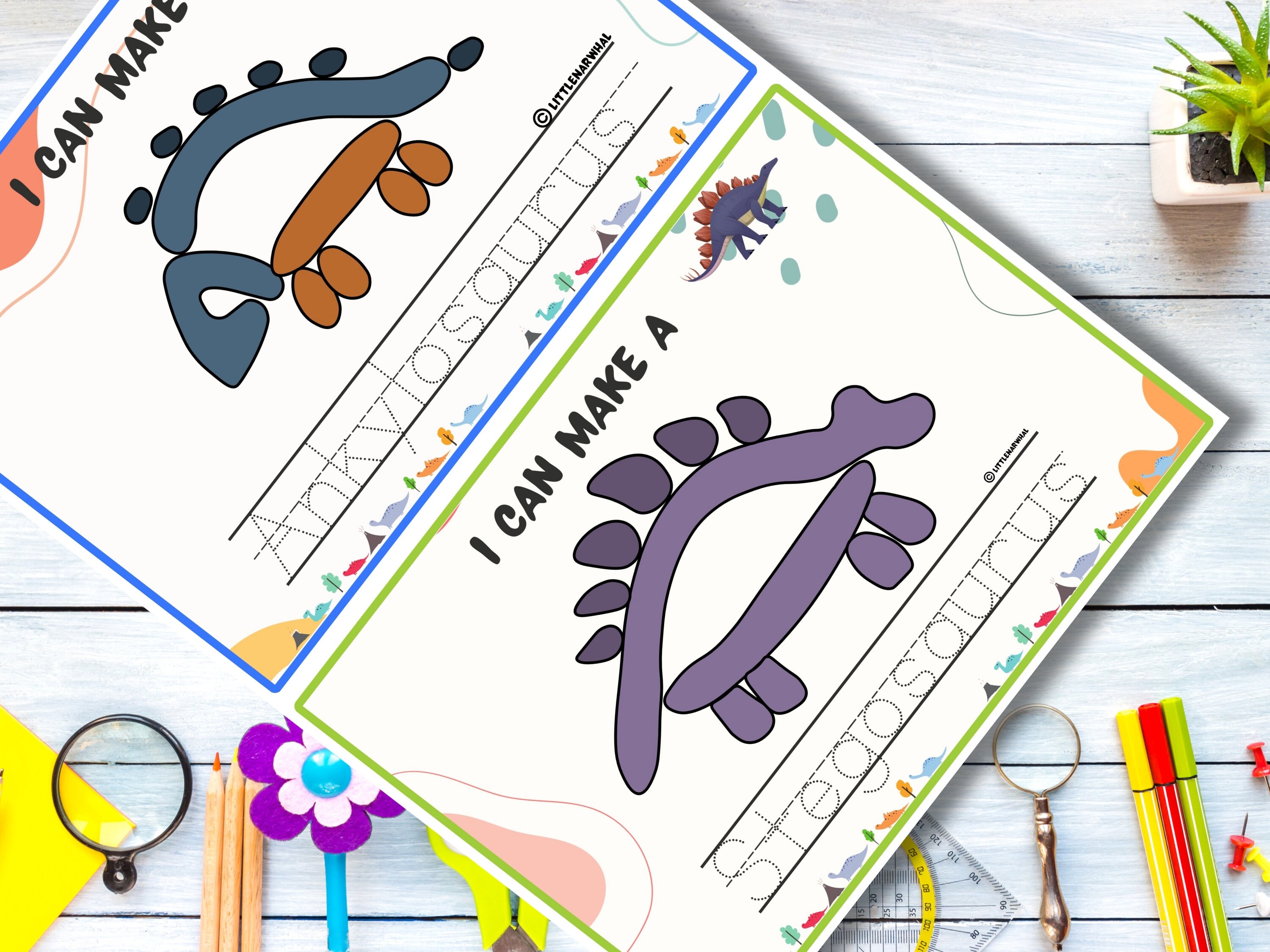 Dinosaur Play Dough Mats Printable, Printable Montessori Materials ...