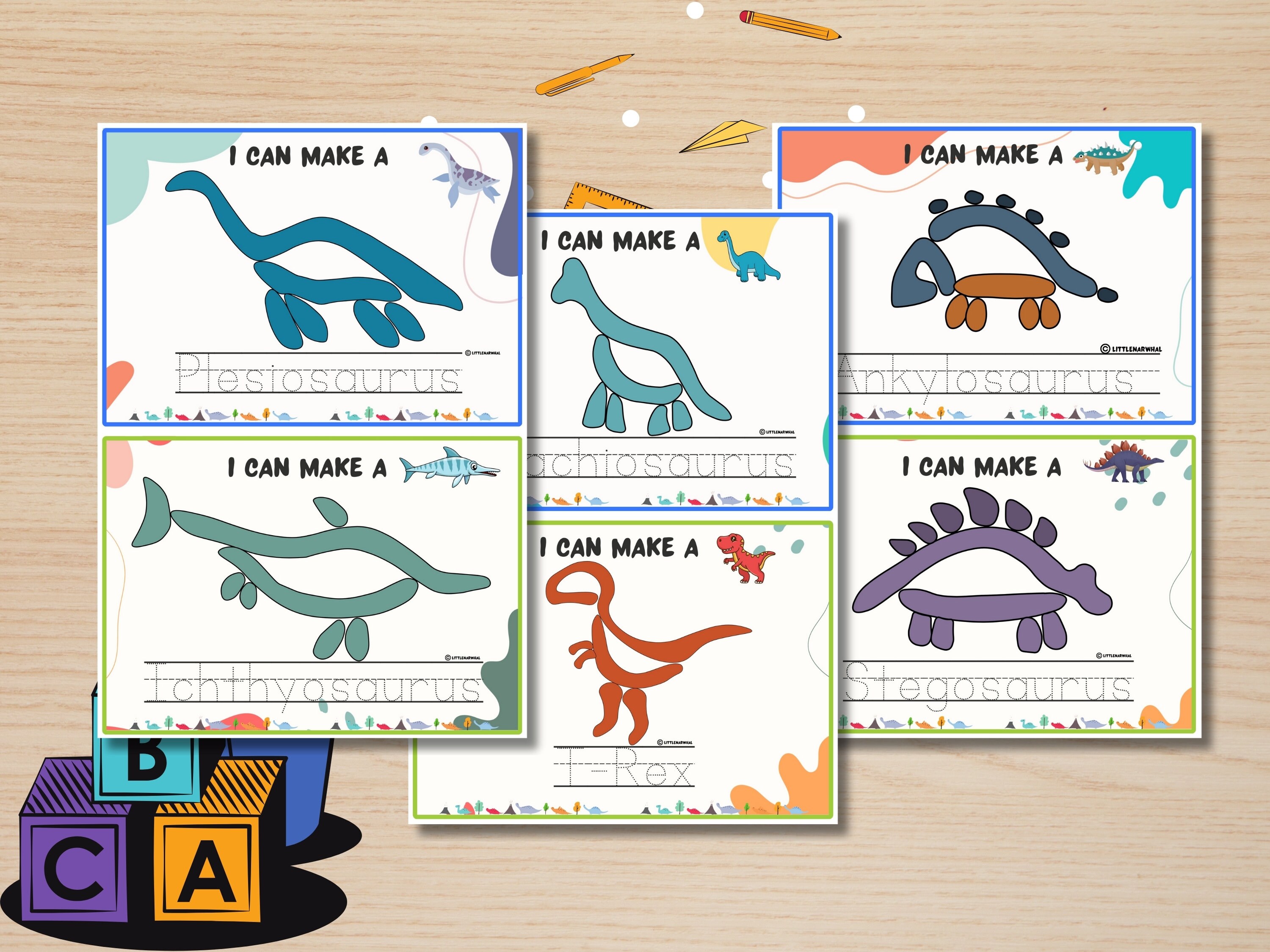 Dinosaur Play Dough Mats Printable, Printable Montessori Materials ...