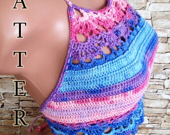 Crochet Top PATTERN Colorful Beach Clothing High Neck Open | Etsy