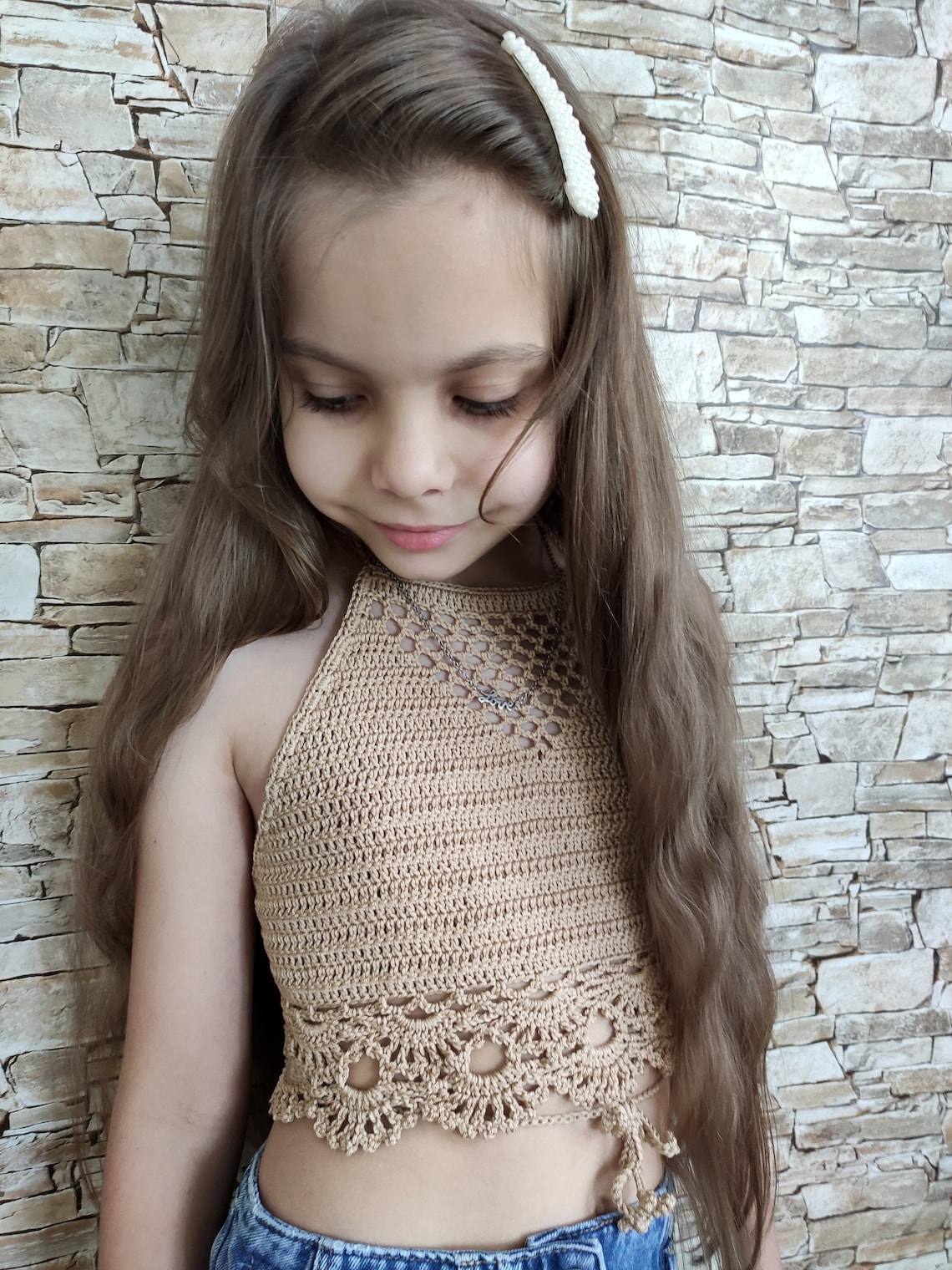 Crochet Crop Top Diva Mermaid for Little Girls in Camel - Etsy