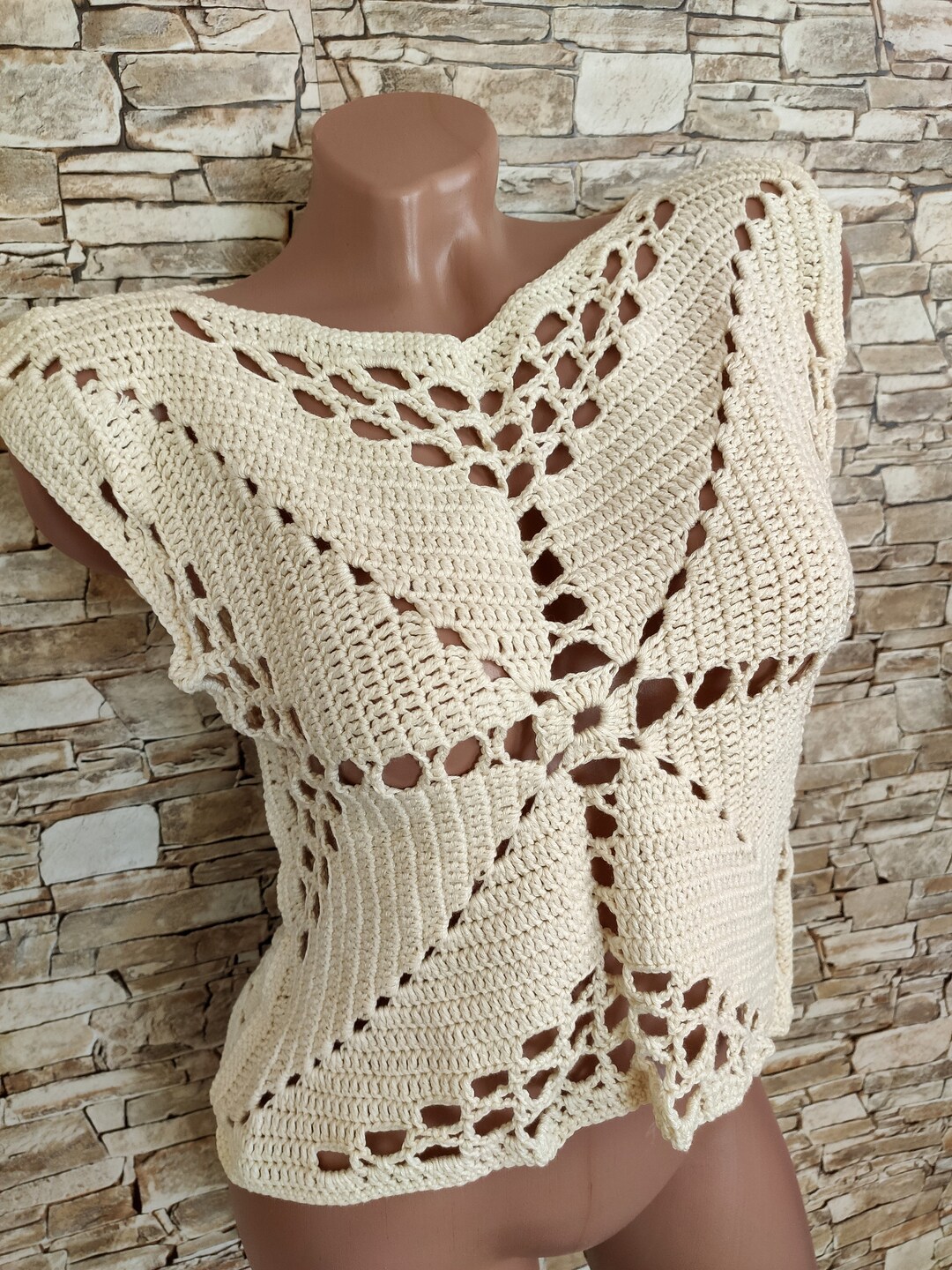 Crochet Top Boho Ivory Summer Cotton Vest - Etsy