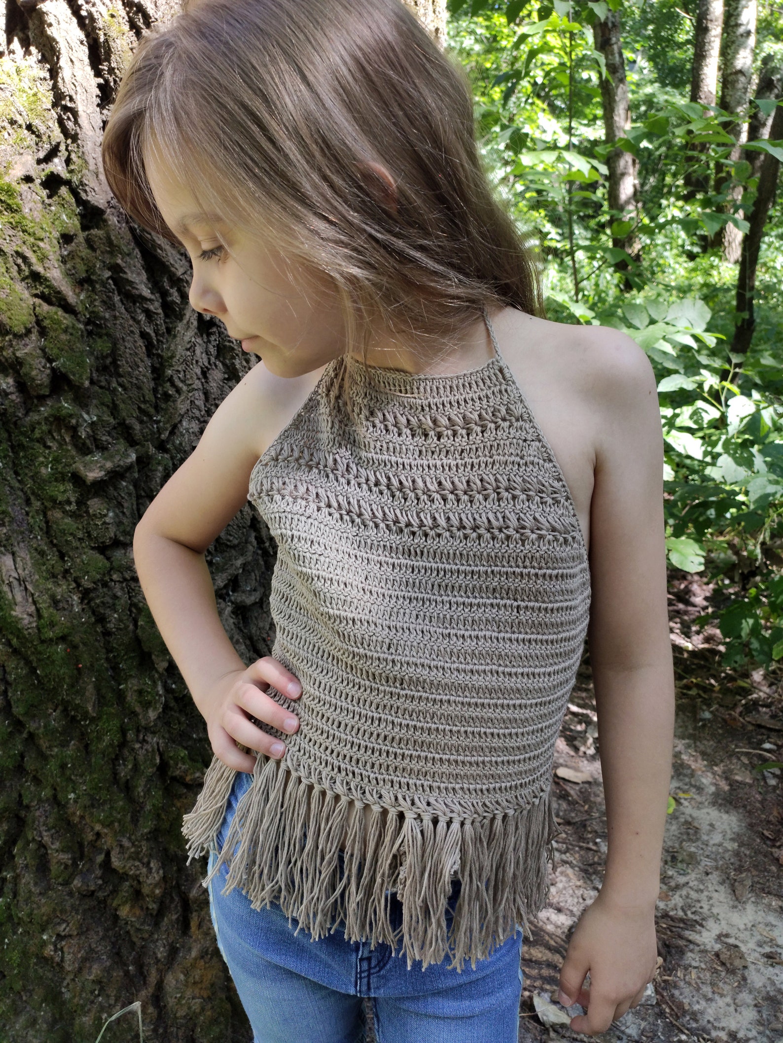 Crochet Fringe Top for Little Girls in Taupe Children's - Etsy