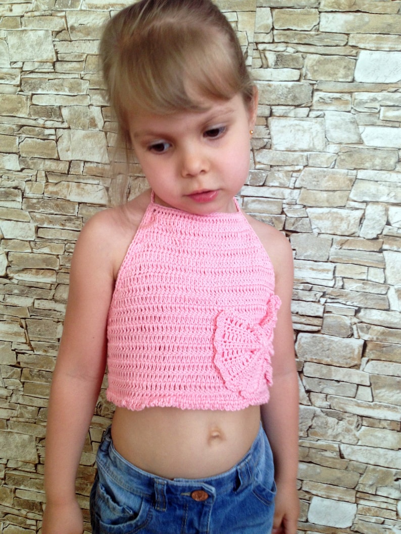 Pink open back crochet crop top for toddler / kids girls | Etsy