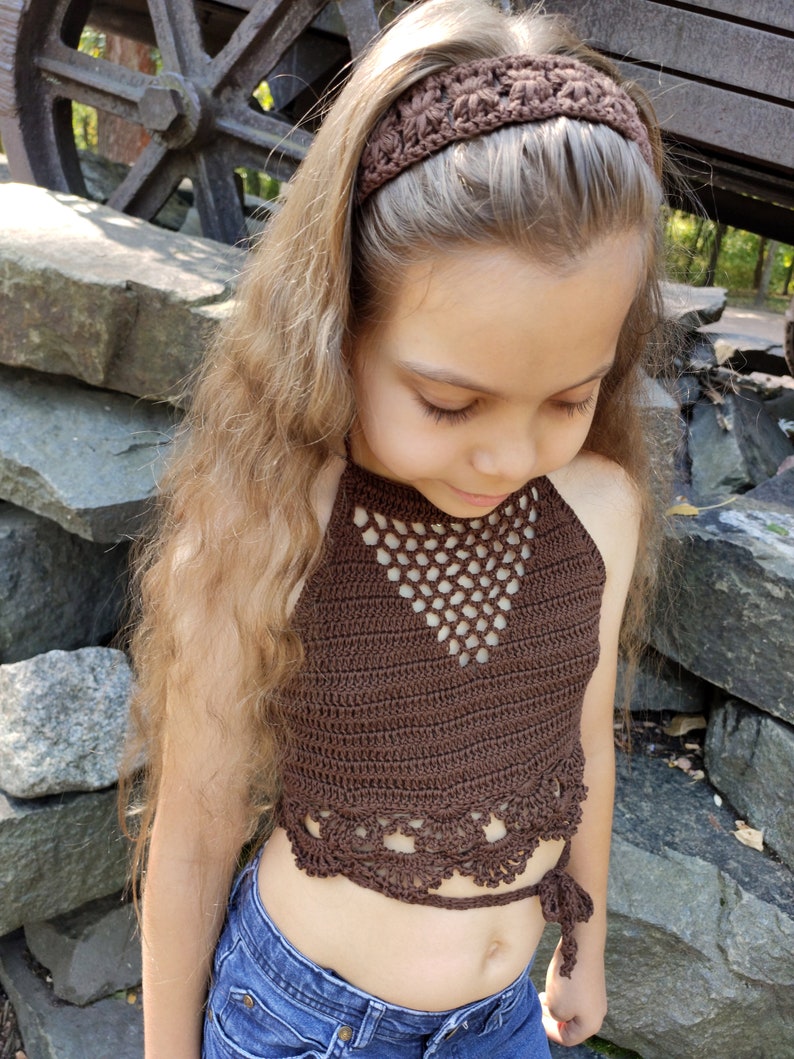 Crochet Crop Top Mermaid for Little Girls in Brown Photoshoot - Etsy